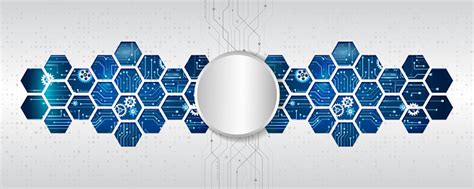 육각형과 기어 휠로 추상적인 와이드 기술 배경 하이테크 회로 기판 벡터 일러스트레이션 0명에 대한 스톡 벡터 아트 및 기타