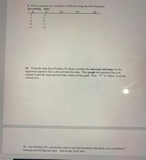 Solved 9 Please Calculate The Correlation Coefficient Using