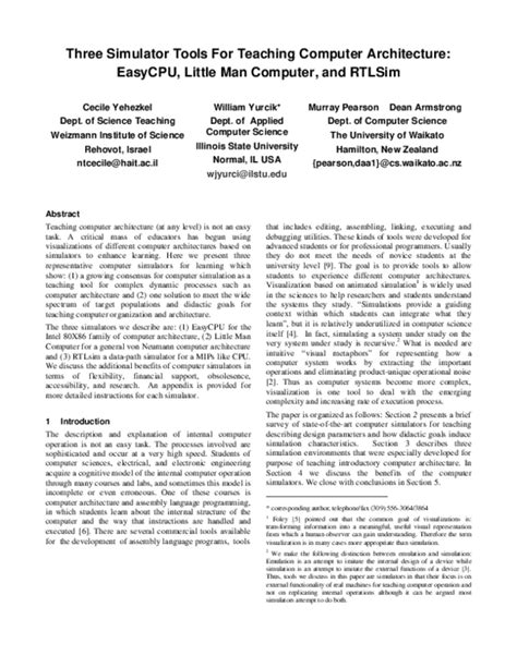 Pdf Three Simulator Tools For Teaching Computer Architecture Little Man Computer And Rtlsim