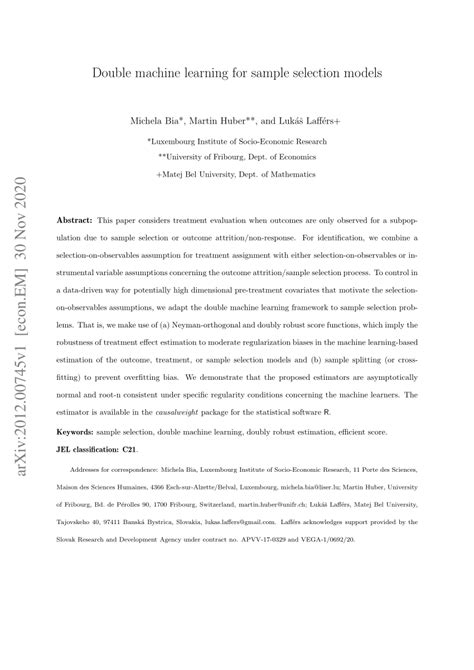 pdf double machine learning for sample selection models