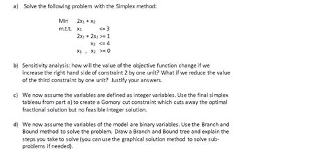Solved Solve The Following Problem With The Simplex Method