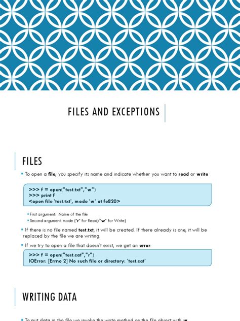 Python Programming Files And Exceptions Pdf Information Technology