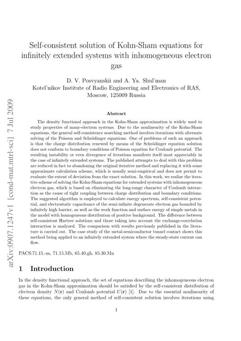 Pdf Self Consistent Solution Of Kohn Sham Equations For Infinitely Extended Systems With