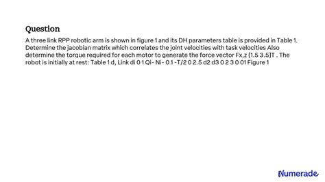 Solved A Three Link Rpp Robotic Arm Is Shown In Figure 1 And Its Dh