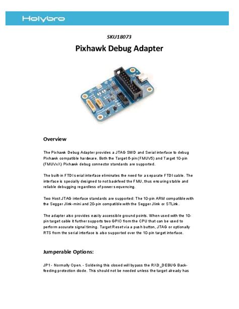 Holybro Sku18073 Pixhawk Debug Adapter Owners Manual