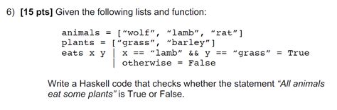Solved Pts Given The Following Lists And Function Write Chegg