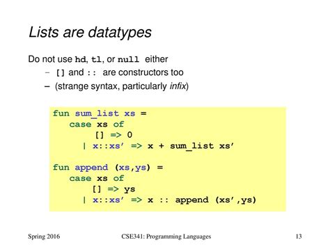 CSE341 Programming Languages Lecture 5 More Datatypes And Pattern