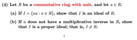 Solved 4 Let R Be A Commutative Ring With Unit And Let A Chegg Com