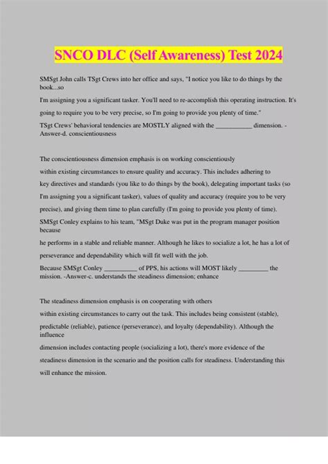 Snco Dlc Self Awareness Test 2024 Snco Dlc Stuvia Us