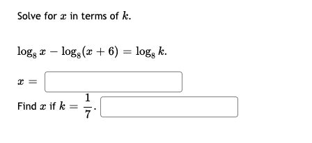 Solved Solve For X In Terms Of K Logg Log X Chegg Com