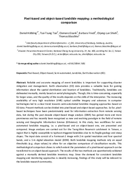 Pdf Pixel Based And Object Based Landslide Mapping A Methodological