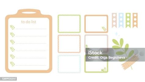 플래너의 페이지 템플릿입니다 범용 추상 레이아웃 노트 시트 할 일 목록 북마크 화살표 스프링 식물 가지 반짝임 흰색 배경에 격리 벡터 파스텔 색상 어떤 크기로 확장 가능