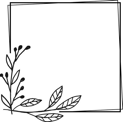Simple Square Floral Frame Border With A Corner Of Hand Drawn Plants For A Wedding Or Engagement