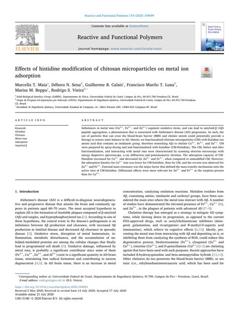 2020 Effects Of Histidine Modification Of Chitosan Microparticles On