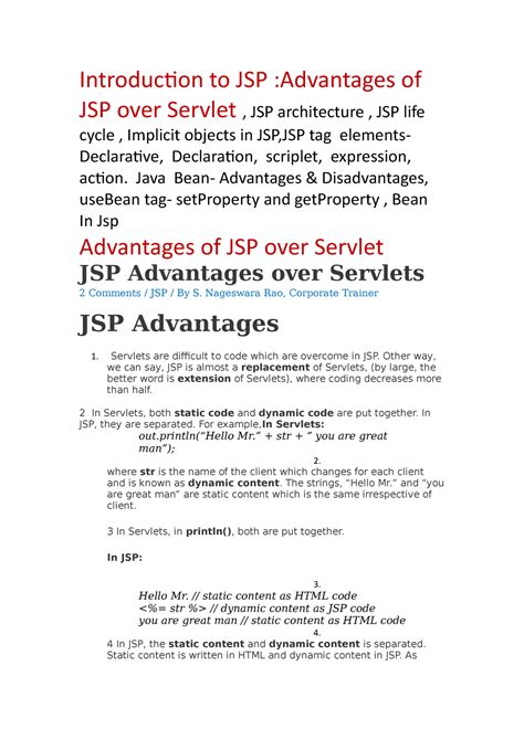 Adv Java Unit3 Introduction To Jsp Advantages Of Jsp Over Servlet