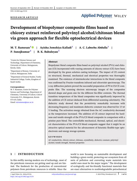 Pdf Development Of Biopolymer Composite Films Based On Chicory Extract Reinforced Polyvinyl