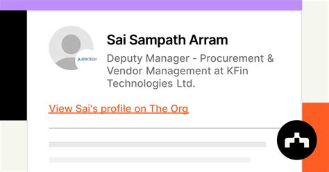 Sai Sampath Arram Deputy Manager Procurement And Vendor Management At Kfin Technologies Ltd