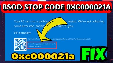 Bsod Stop Code 0xc000021a Fix Youtube