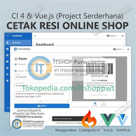 Jual Source Code Aplikasi Web Cetak Resi Olshop Codeigniter 4 Vuejs