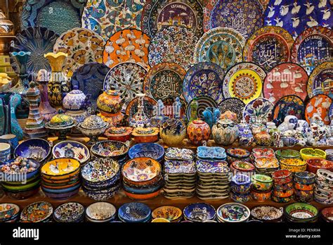 Collection Of Traditional Turkish Ceramic Souvenirs At The Grand Bazaar