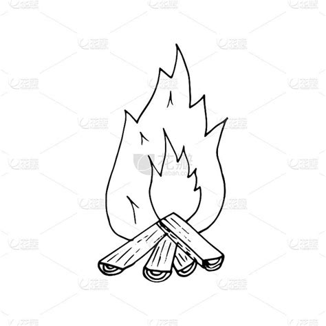 篝火图标。手绘涂鸦。矢量，斯堪的纳维亚，北欧，极简主义，单色。营地。素材 花瓣网