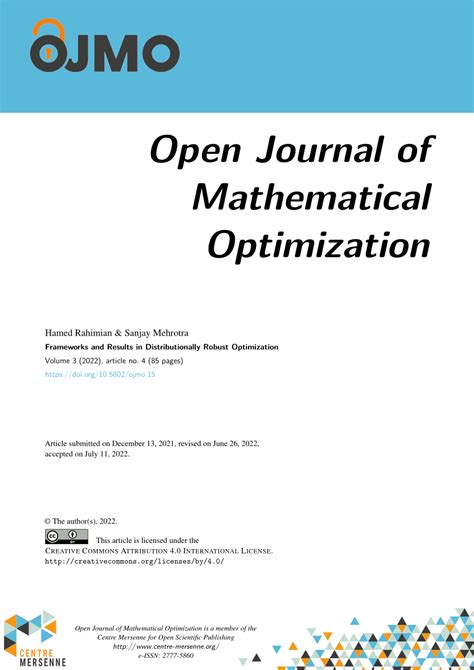 Pdf Frameworks And Results In Distributionally Robust Optimization
