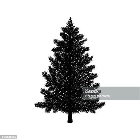 손으로 그린 크리스마스 트리는 배너 카드 전단지 소셜 미디어 배경 화면 등을 위해 흰색에 실루엣을 격리했습니다 크리스마스 트리에 대한 스톡 벡터 아트 및 기타 이미지