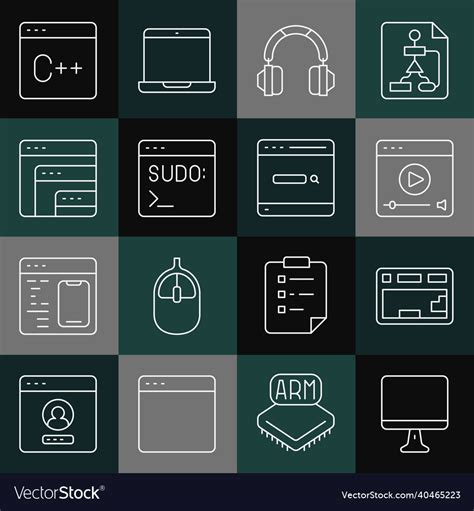 Set Line Computer Monitor Screen Keyboard Online Vector Image