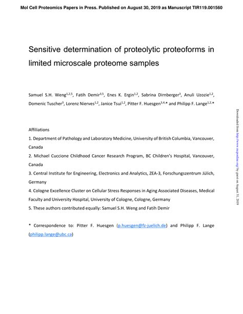 Pdf Sensitive Determination Of Proteolytic Proteoforms In Limited Microscale Proteome Samples