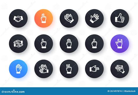 Hand Gestures Icons Handshake Clapping Hands Victory Classic Set
