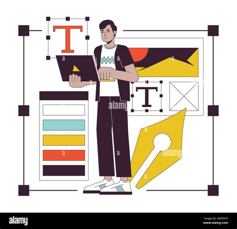 Web Designer Flat Line Concept Vector Spot Illustration Stock Vector