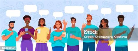 스마트 폰 음성 거품을 가진 다양한 다국적 사람들과 가상 회의 및 그룹 채팅 일러스트레이션 아프리카계 미국 민족에 대한 스톡 벡터 아트 및 기타 이미지 Istock