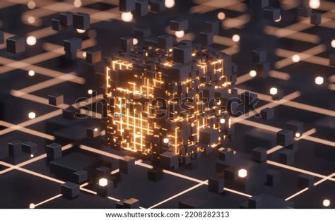 Abstract Glowing Cubes Lines Circuits Materials Stock Illustration 2208282313 Shutterstock