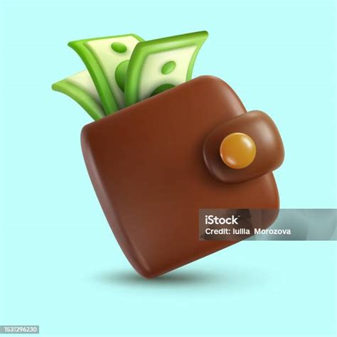 사실적인 만화 스타일의 지폐가 있는 3d 벡터 가죽 돈 지갑 밝고 현대적인 디자인 요소 창의적인 다채로운 예술 삽화가 컬러