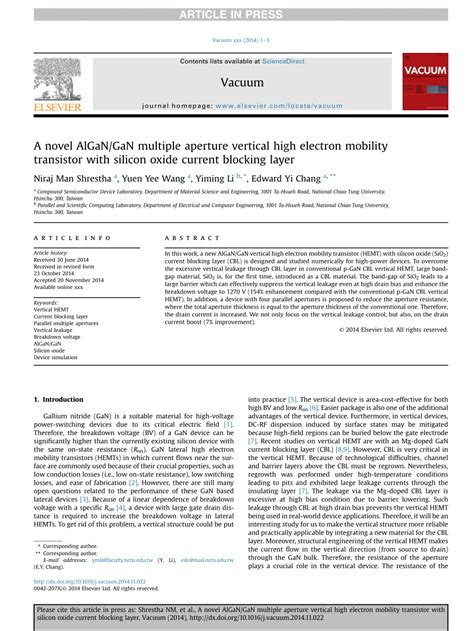 Pdf A Novel Algangan Multiple Aperture Vertical High Electron Mobility Transistor With