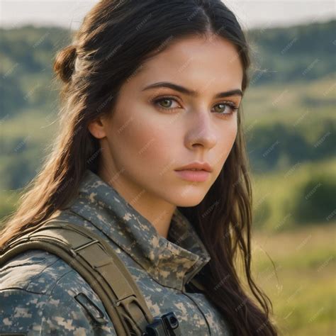 Premium Photo A Beautiful Brunette Soldier Girl