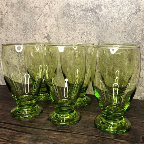 Set Of 6 Vintage Cristar Copa Agua Lexington Full Color Lime Green Footed Water Wine Goblets