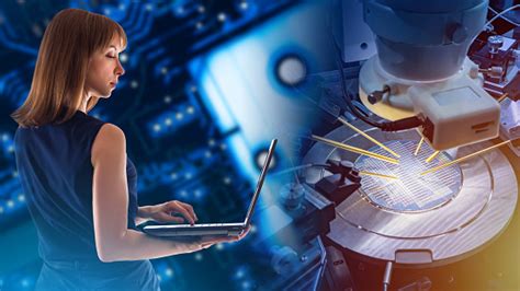 Pcb 어셈블리 Cnc가 있는 납땜 기계 엔지니어가 랩톱에서 인쇄 회로 기판을 조립하는 기계를 제어합니다 생산 자동화 무선 전자 장비 생산 효율에 대한 스톡 사진 및 기타