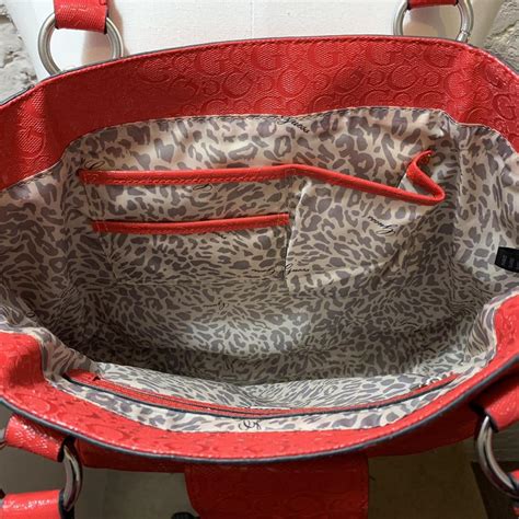 Cherry Red Guess Patent Leather Handbag With Cheetah Depop