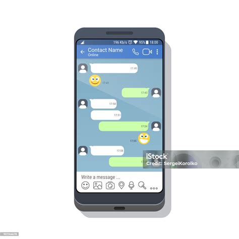스마트폰 모바일 장치에 대 한 소셜 네트워크 또는 메신저 응용 프로그램 템플릿 사용 하 여 채팅 또는 Sms 애플 리 케이 션 인터페이스 개념 벡터 일러스트 레이 션 온라인