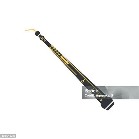 오보에의 벡터 그림입니다 클래식 악기 그것은 이중 리드 목관 악기의 유형입니다 흰색 배경에 악기 윤곽 블랙과 골든 컬러