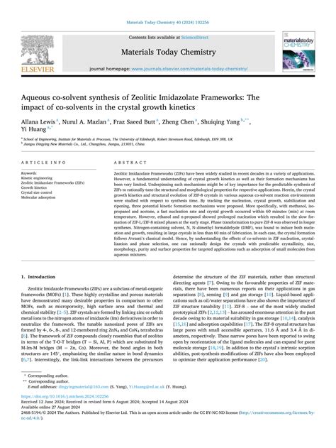 Pdf Aqueous Co Solvent Synthesis Of Zeolitic Imidazolate Frameworks The Impact Of Co Solvents