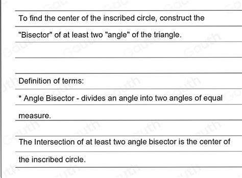 Solved A Construction Is Shown For Constructing A Circle Inscribed In