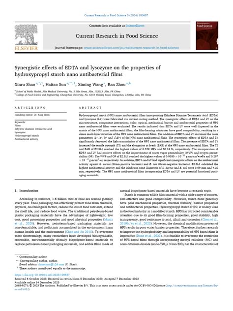Synergistic Effects Of Edta And Lysozyme On The Properties Of