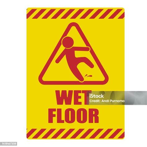 인쇄 가능한 라벨 스티커 디자인 젖은 바닥 간판 현대적인 둥근 스타일로 떨어지는 남자와 빨간색 안전 삼각형 주의 미끄러운 표면 고립 된 벡터 일러스트 레이 션 0명에 대한
