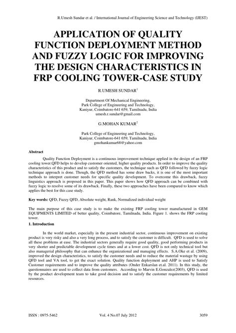 Pdf Application Of Quality Function Deployment Method And Fuzzy Logic For Improving The Design