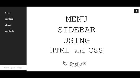 how to create sidebar menu using html and css by gnscode youtube