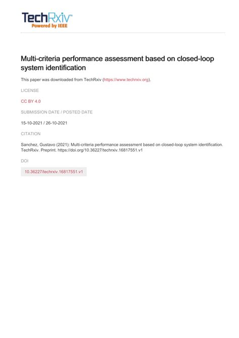 Pdf Multi Criteria Performance Assessment Based On Closed Loop System Identification