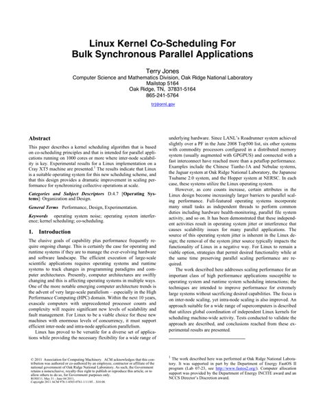 Pdf Linux Kernel Co Scheduling For Bulk Synchronous Parallel Applications