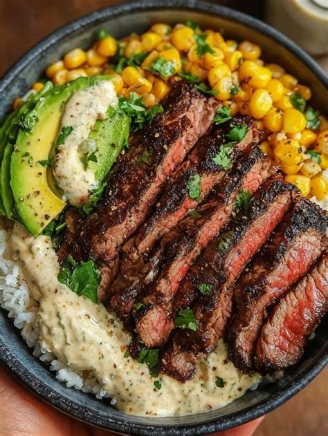 Steak Avocado And Roasted Corn Bowl Recipe Rapidrecipesblog